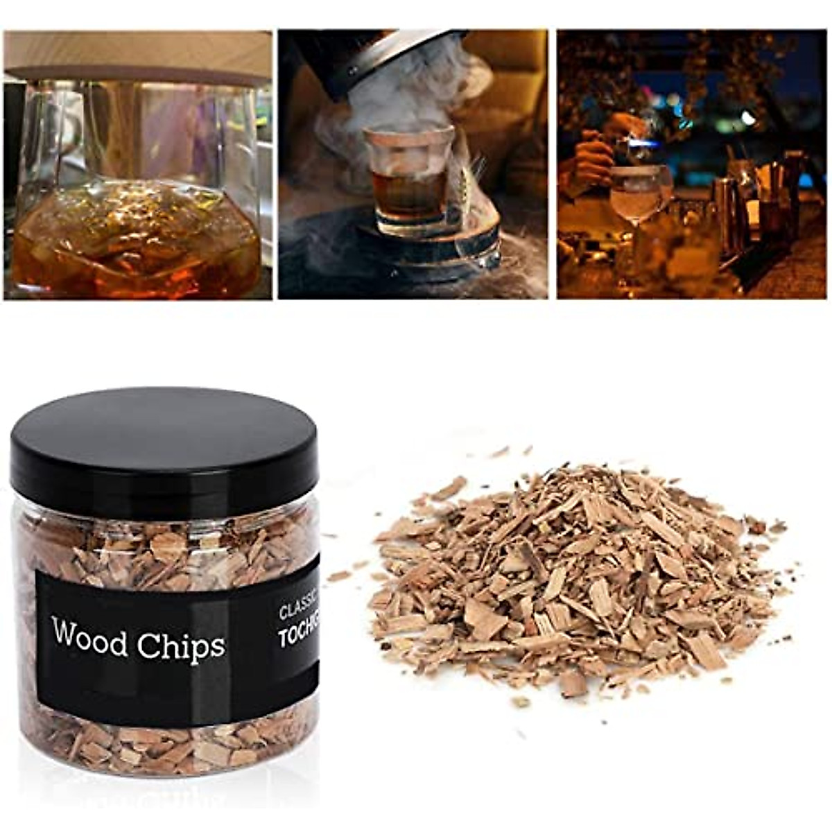 QUKLOGEN Natual Wood Chips for Smoker,Drinks,Cocktail,Whisky,Bourbon,Smoker Grill,Bar Smoke Infuser Wood Chips Set with Apple,Cherry,Hickory and Peartree 4 Different Wood Chips