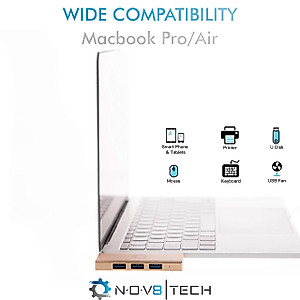 NOV8Tech USB C Hub Gold 6in2 Slim Adapter for MacBook Air M1 2018-2022, Pro M1 2016-2022, Mini Docking station Thunderbolt 3 100W Power Delivery, USB C Data & 3X USB 3.0 Ports, Micro SD/SD Card Reader