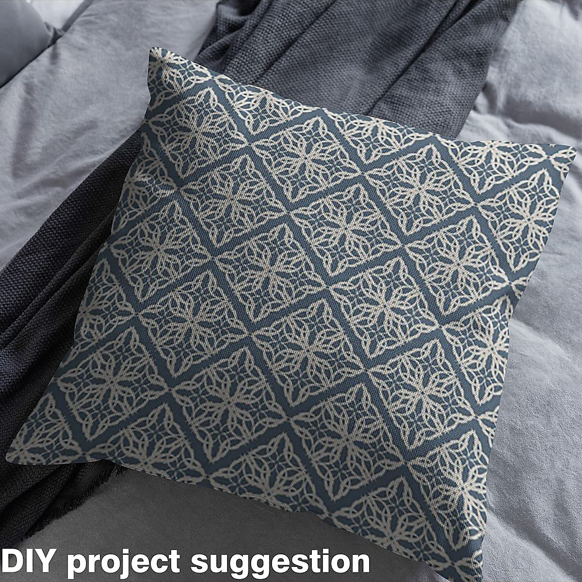 Feelyou Geometric Fabric by The Yard, Retro Floral Flowers Upholstery Fabric for Chairs, Abstract Geometry Art Decorative Fabric for Upholstery and Home DIY Projects, 1 Yard, Blue White