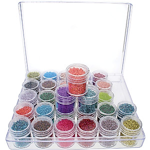The Beadsmith Personality Case - Clear Storage Organizer Box, 6.4 x 5.4 x 1.25 inches - Includes 30 Small Containers with lids – 1 x 1.1 inches, Bead Holder