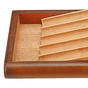 Portable Travel Leather Cigar Humidor Cases Cedar Wood Lined Humidifier for 5 Cigars Storage Box with Humidifier Hold Cigars (PIPT-03)