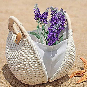 TENDYCOCO Top Handle Satchel Straw Handbag Rattan Shell Shape for Women (White)