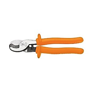 Klein Tools 63050-INS Cable Cutter, Insulated Cable Cutter w/One-Hand Shearing for Aluminum, Soft Copper, Communications Cable,Orange