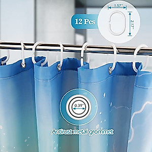 Aimego Funny Shower Curtain Brave Cat Holding Trident Arrow Riding Shark in Ocean Wave, Whale Cat Shower Curtain Set with 12 Hooks for Bathroom Decor Accessories Bathtub Curtain, 72"x72"