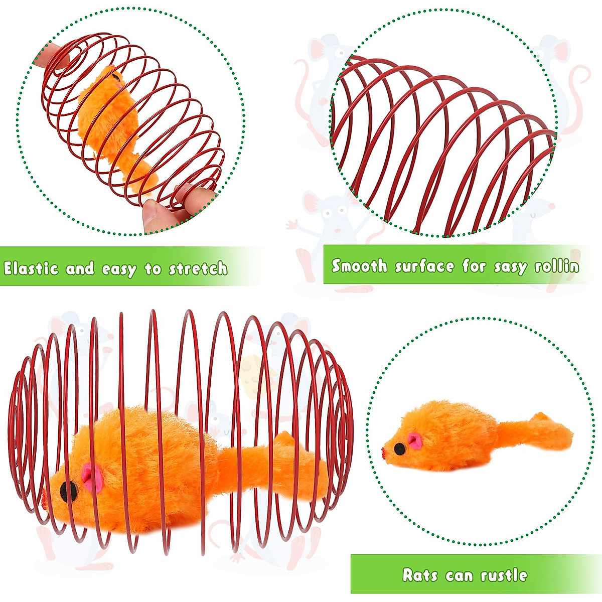BENBO Cat Spring Balls, 3Pcs Stretchable Cat Springs Toys Interactive Caged Rats Rolling Cat Balls Spiral Crinkle Cat Toys Playful Coils Spring Toy for Kitten Cat Pet Indoor Play (Random Color)