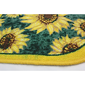 Kashi Home Kitchen Rug, Printed Area Rug, Durable Floor, Door Mat, Farmhouse Non-Slip Carpet Latex Backing Beautiful Design Sunflower 3pc Set (2 18x30 D Shape & 1 20x40)