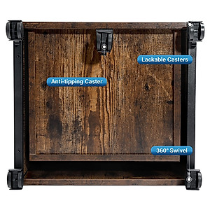 TC-HOMENY Mobile File Cabinet on Wheels Office Cabinet with 2 Drawers, Wood Filing Cabinet fits A4 or Letter Size for Home Office, Rustic Brown