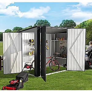 AECOJOY Storage Shed, 4 x 7.5 Ft Horizontal Bike Sheds & Outdoor Storage with Racks, Metal Outdoor Storage Cabinet for Garden