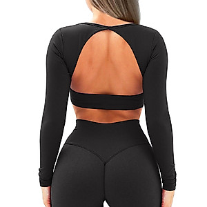 OZICERD Backless Workout Tops for Women Long Sleeve Gym Shirts Open Back Crop Top Cute Going Out Tops Yoga Athletic Tops