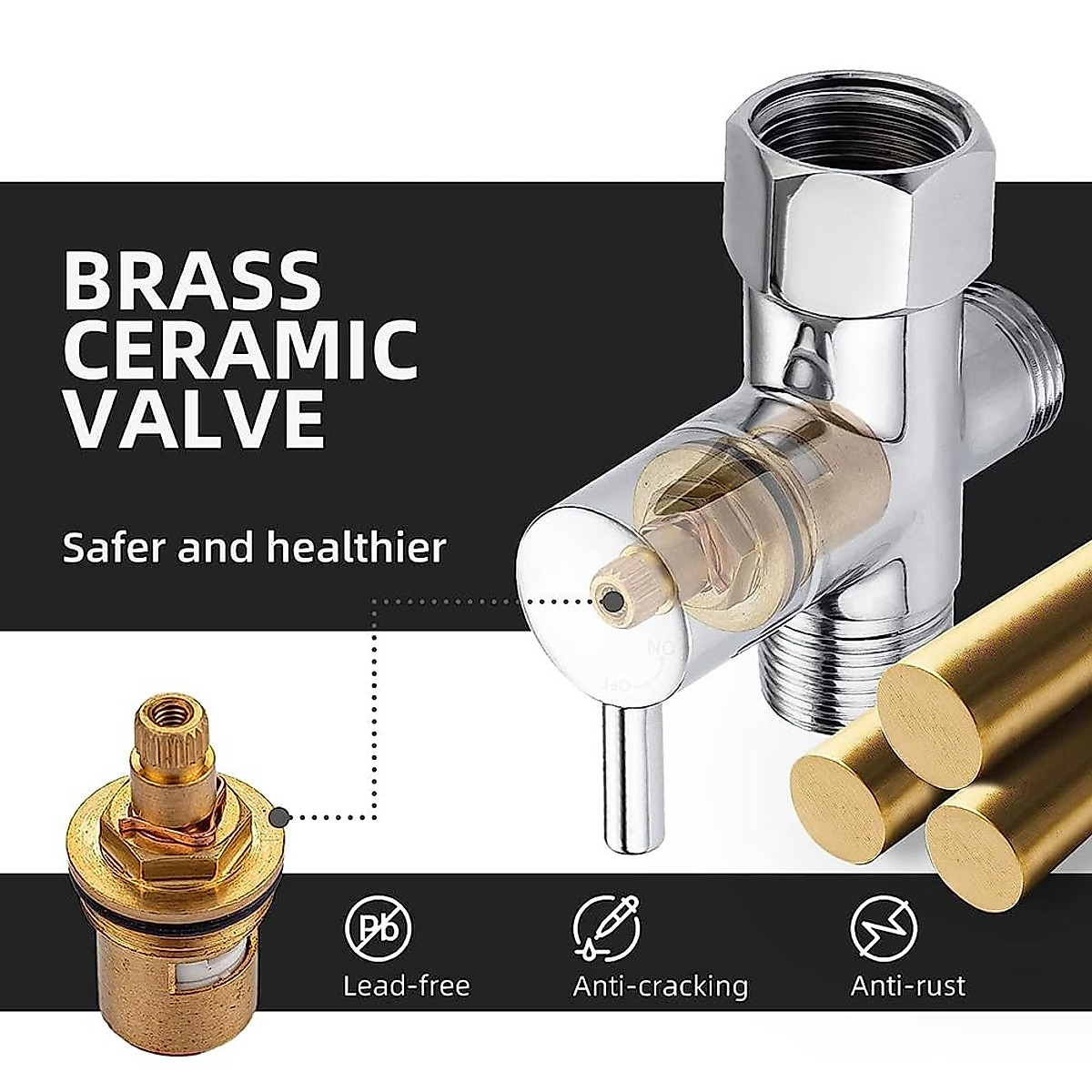 Hlsicnalm Brass T Adapter Brass T Adapter with Shut-Off Valve 3-Way Tee Connector 7/8In X 7/8In X G1/2 for Toilet Bidet Sprayer