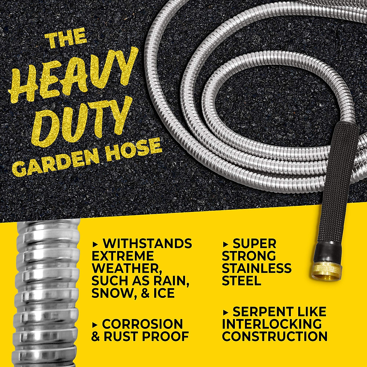 Bionic Steel Pro 50 FT Garden Hose with Nozzle, 304 Stainless Steel Metal Water Hose 50Ft, Flexible Hose, Kink Free, Lightweight and Durable, Crush Resistant Fitting, Easy to Coil, 500 PSI 2024 Model