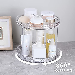 ROWNYEON Rotating Makeup Organizer 2 Tier skincare organizers Bathroom Organizer Perfume Organizer Spinning Cosmetics Organizer for Vanity，Cabinets, Pantry, Fridge, Countertops，Kitchen