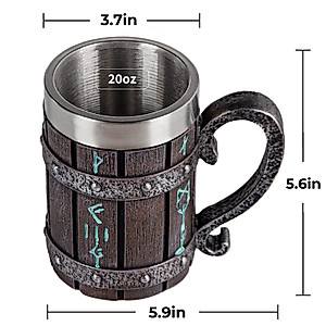 Nordic Viking Rune Mug Beer Tankard Cup for Men, Stainless Steel Coffee Mugs Viking Gifts Norse Décor Beer Stein, 20oz