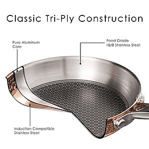 Homaz life Pots and Pans Set, Tri-Ply Stainless Steel Hammered Kitchen Cookware, Induction Compatible, Dishwasher and Oven Safe, Non-Toxic, Professional Grade Cooking Sets, 10-Piece, Rose Gold