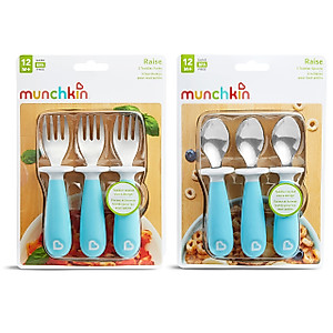 Munchkin 6 Count Raise Toddler Forks and Spoons, Blue (Pack of 1)
