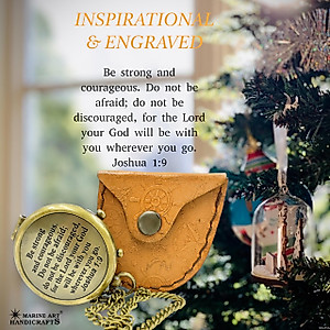 MAH Be Strong and Courageous Brass Religious Compass Gift Confirmation Baptism Easter Christian Catholic Graduation Trekking Adventure Engraved Scripture Prayer Gift for Men Women Teenage Boys Girls