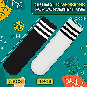 V TOWER 6 Pairs Soccer Socks for Girls Knee High Socks White Soccer Socks Youth Long Socks for Boys Black Socks for Boys 8-10 Years