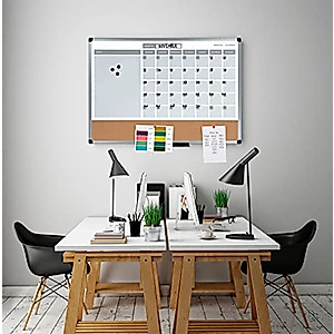 MasterVision Magnetic Dry Erase Monthly Calendar Planner Push Pin Corkboard Combo with Marker Tray, 24" x 36", Gray Plastic Frame, White, MB0707186P