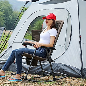 TIMBER RIDGE Foldable Padded Rocking Chair Set of 2 for Outdoor, High Back and Heavy Duty, Portable for Camping, Patio, Lawn, Garden, Yard or Balcony, Supports 300lbs, Brown