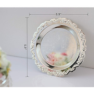 Small Round Jewelry Tray Jewelry Holder Organizer Dessert Plate Fruit Dish Ring Dish Organizer Holder Home Decor Wedding Gift for Perfume Candle Holiday Party (Silver, Small)