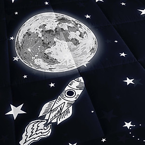 Datura home Fitted Mattress Pad Set for Girls Kids,Astronaut Moon Rocket Printed Kids' Mattress Pads Cover with 1 Quilted Fitted Sheet & 2 Pillowcases(Astronaut Twin)