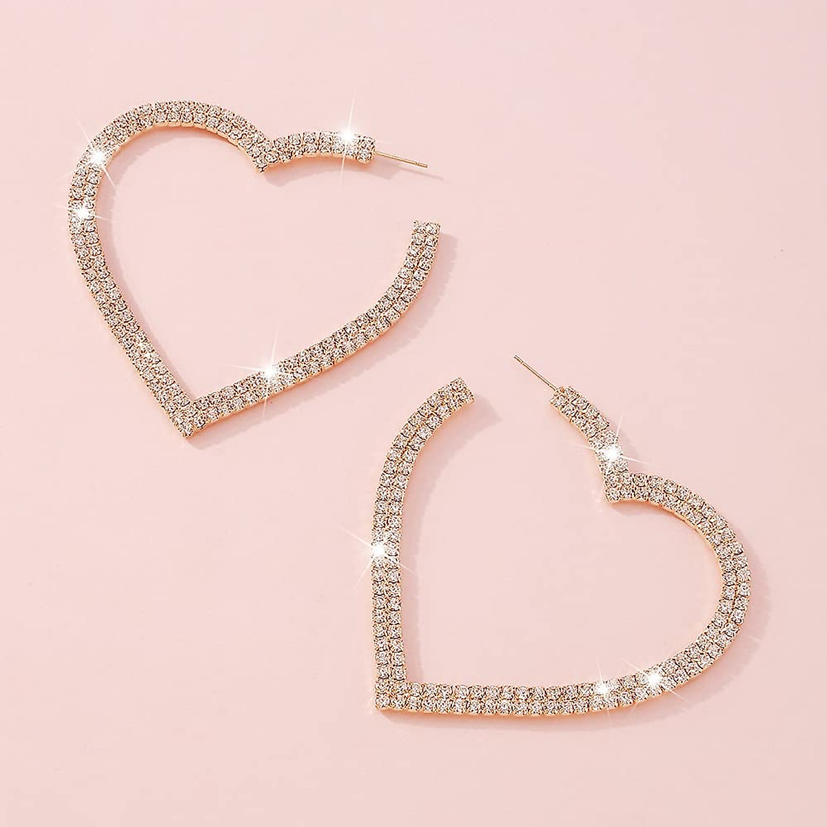 JWICOS Glitter Hoop Earrings Rhinestone Heart Drop Dangle Earrings for Women (Gold)