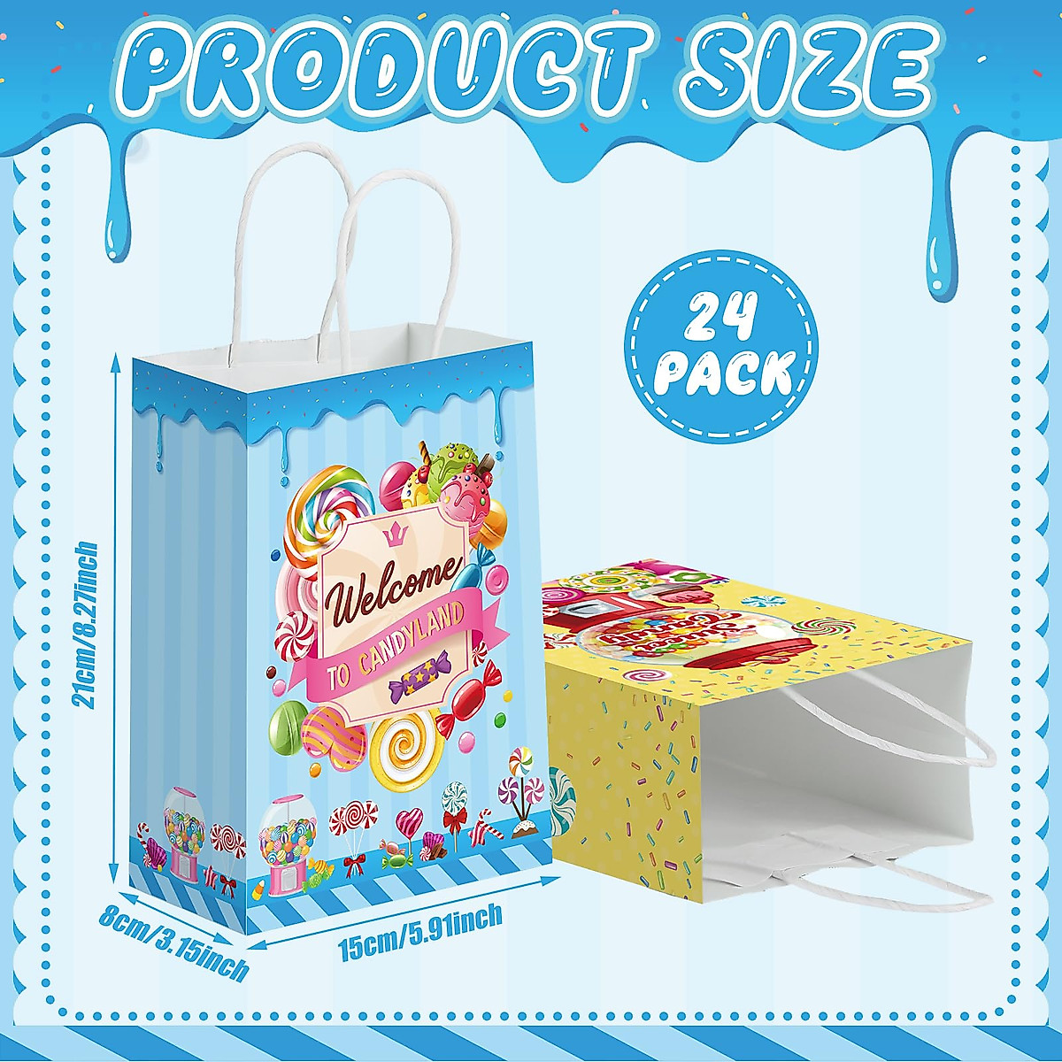 Sinload 24 Pcs Candy Sweet Land Goodie Bags with Handles Lollipop Gift Bags Candy Party Favors Bags Sweet Candy Treat Bags Candy Shop Theme Bags for School Birthday Wedding Baby Shower Party Decor