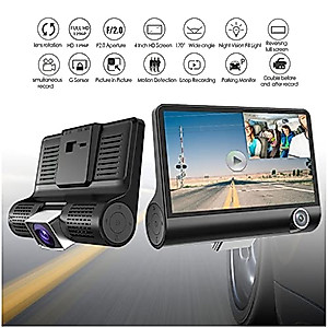 Dash Cam Front/Inside Video Recorder Rear Camera Dual Dash Cam 4 inch Reverse Full Screen Driving Recorder DVR /HD 1080P Night Vision with Parking Mode Seamless Recording