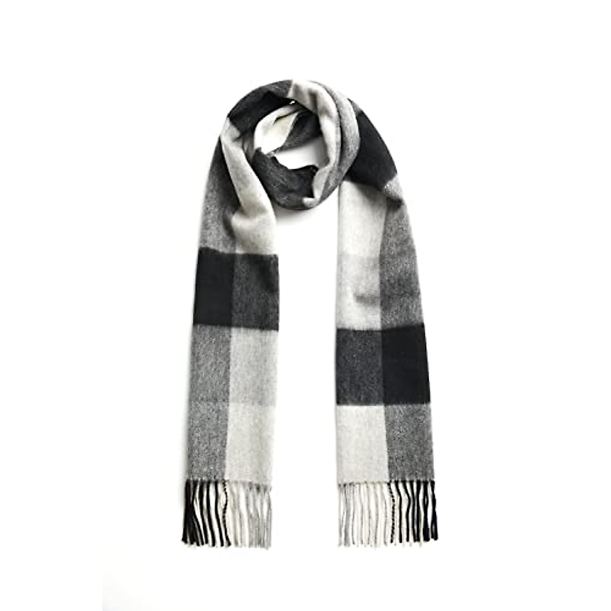 EURKEA Cashmere Wool Long 2024 Plaid Tartan Winter Scarf for Women, Warm & Soft & Cozy, Gift Ready, Grey & Black