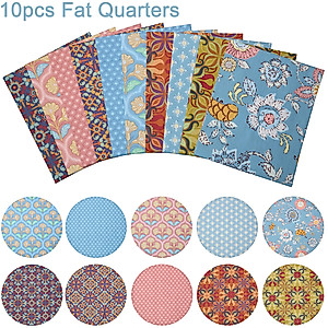 Hanjunzhao 100% Cotton Fabric Fat Quarters Bundles 18 Inch x 22 Inch - 10 Pcs Pack, Bohemian Style and European Theme Print for Quilting Sewing Crafts