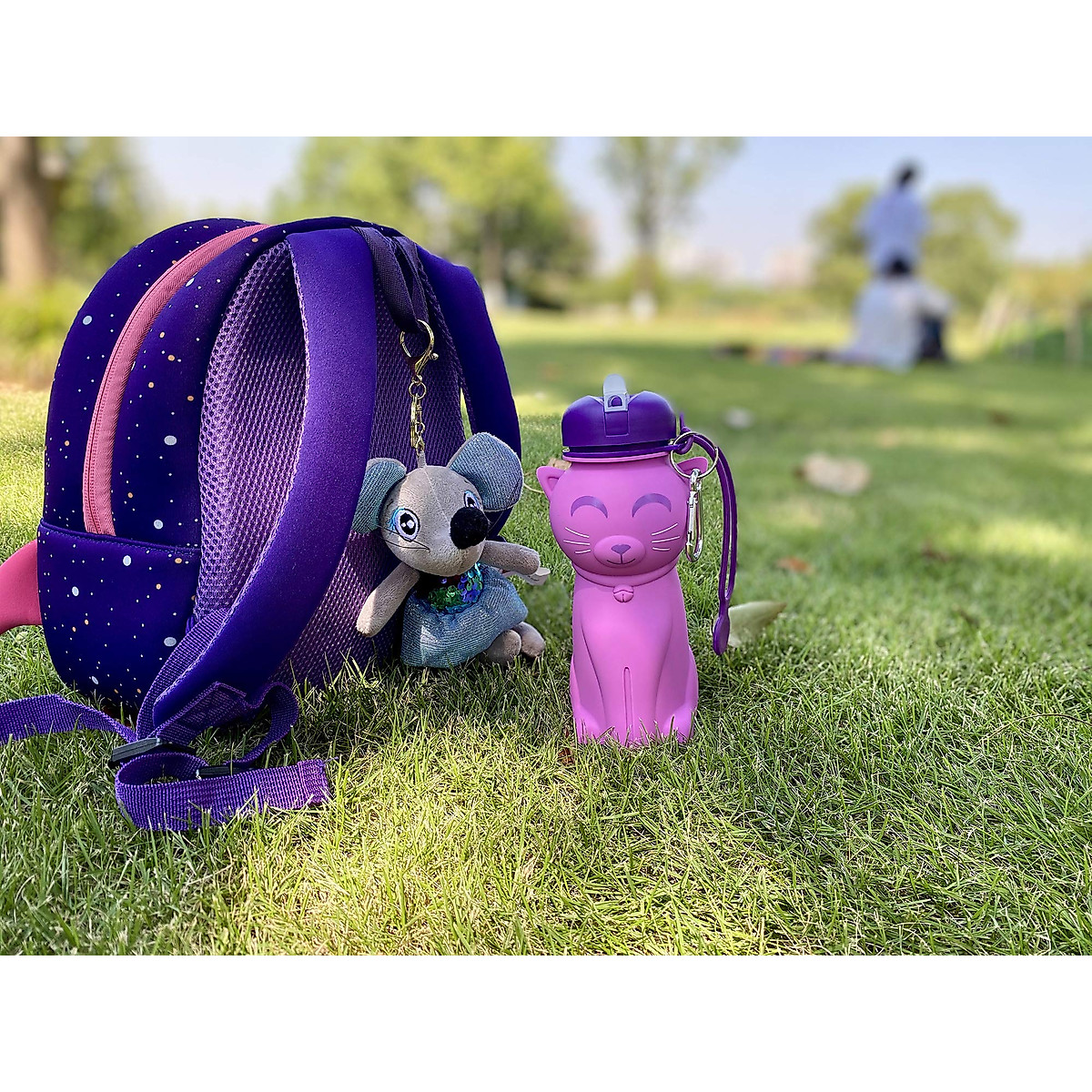 Collapsible Cat Kids Water Bottle BPA Free Portable Leak Proof with Silicone for School Travel Outdoor