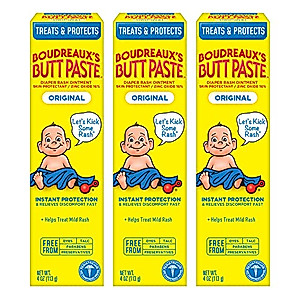 Boudreaux's Butt Paste Original Diaper Rash Cream, Ointment for Baby, 4 oz Tube, 3 Pack