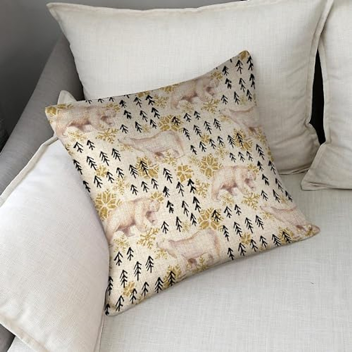 Christmas Cute Polar Bear Throw Pillow Covers 18×18 Pillowcases Set of 2 Winter Snowflake Linen Decorative Square Pillow Case Cushion Covers Standard Size for Sofa Couch Outdoor Bed Pillow Protectors