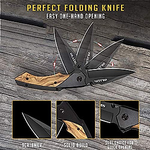 Jellas Pocket Knife, Bearing Folding Knives - 9Cr18 Stainless Steel Tactical Knife - Best Camping Hunting Fishing Survival Knife with Clip - Perfect Knives for Men and Women KN02