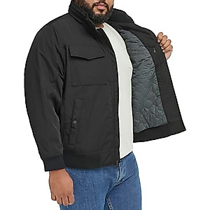 Dockers Men's Regular Quilted Lined Flight Bomber Jacket, Black, Large