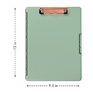 Dexas Slimcase 2 Storage Clipboard with Side Opening, 12.5 x 9.5 inches, Sea Foam Green with Rose Gold Clip 3517R-5503