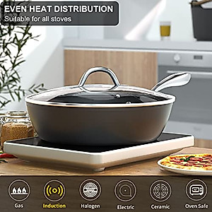 COOKER KING Nonstick Fry Pan With Lid, 11inch Deep Frying Pans Nonstick, Non-Toxic PFOA & PFOS Free, Stay-Cool Handle | Induction Compatible
