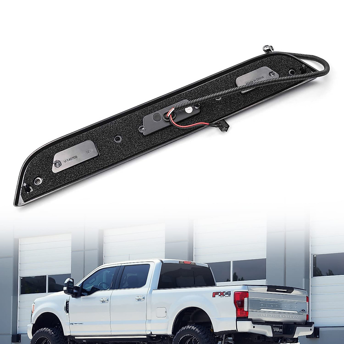 NSLUMO Led Third Brake Light Replacement for 2017-2021 F250 F350 Super Duty Red LED Strobe Rear 3rd Brake Center High Mount Stop Lamp + White Cargo Light Cab Brake Lamp Kit Euro Smoked Lens