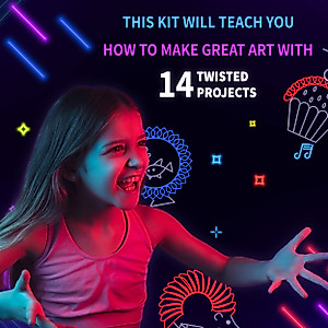 SpiceBox Spiral Art Drawing Kit for Kids, Neon Art Set, Stencil Draw Tools Children’s Creative Activities, 14 Twisted Projects, Step by Step Instruction, Age Range 8+