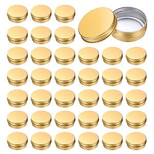 uxcell 2 Oz Tin Cans, 48 Pcs Aluminum Round Tins, Travel Sized Small Metal Tins Cosmetic Sample Containers with Screw Lid for Lotion Bars Beard Balms Candles, Gold