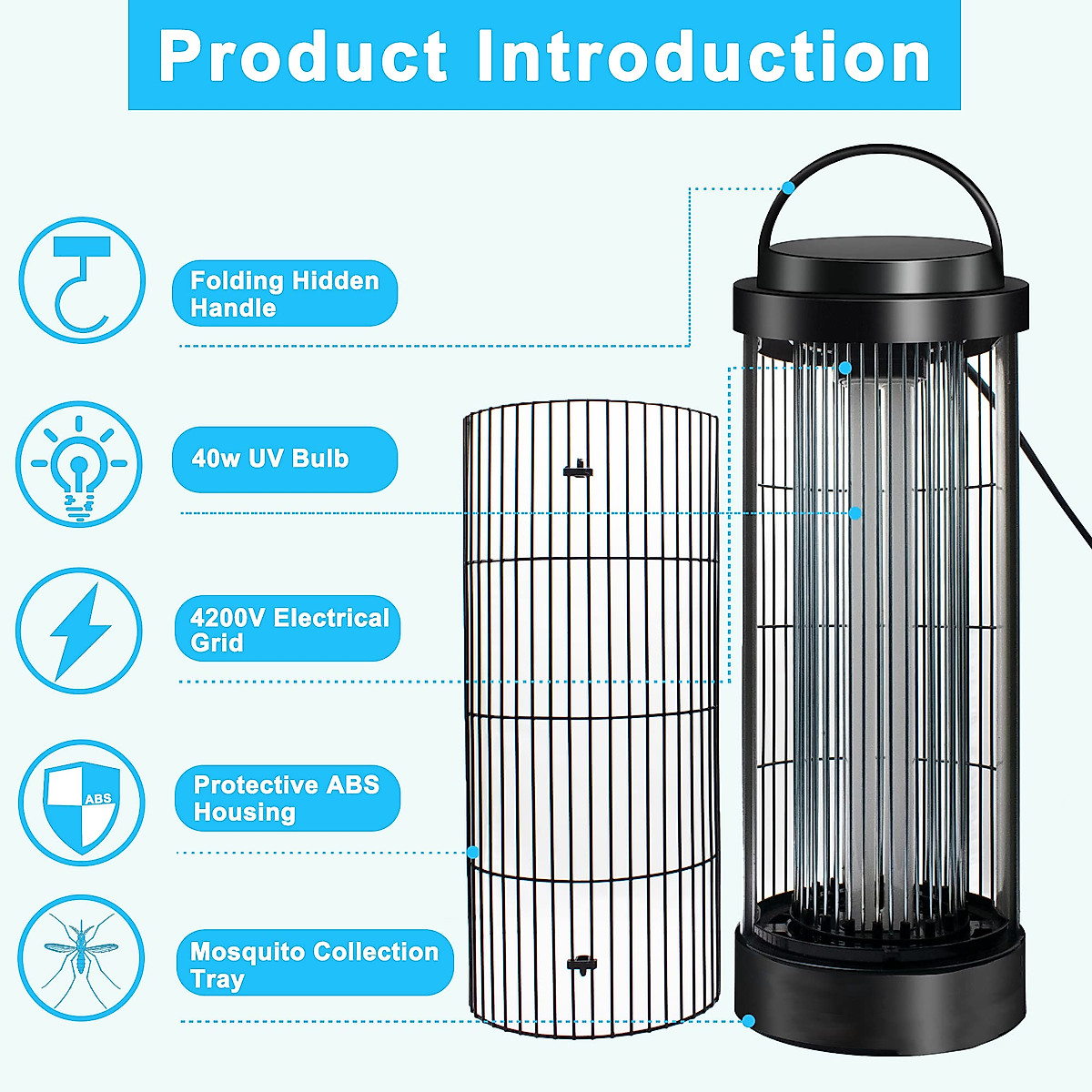 40W Electric Bug Zapper for Indoor Outdoor, Mosquito Zappers Killer Power Grid Fly Killer, Insect Fly Traps Electric Shock Bug Catcher Mosquito Light Bulb for Backyard, Patio