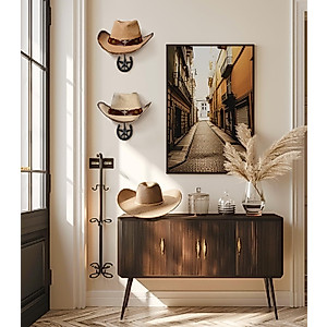 Cowboy Hat Holder 2 Pack Cast Iron Cowboy Hat Rack for Wall Horseshoe Cowboy Hat Hook Rustic Metal Western Decor for Home Bedroom Living Room Entryway Cowboy Hat Storage Men's