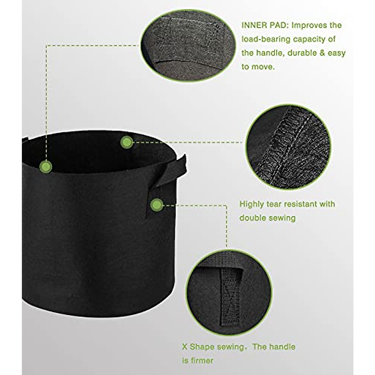 6 Pcs 5 Gallon Grow Bags for Vegetable, Heavy Duty Thickened Nonwoven Fabric Pots with Handles, Durable Breathe Plant Container for Potato, Carrot, Onion, Flower, Indoor and Garden