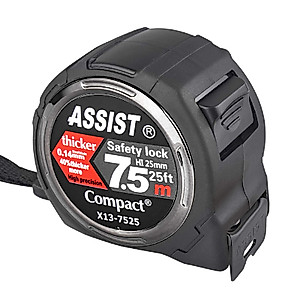 25FT Measuring Tape by ASSIST-Easy Read Double Side Printing with Metric and Inches，2.6m Level Standout Blade,Heavy Duty Shock Absorbent Rubber Case-for Construction，Surveyor