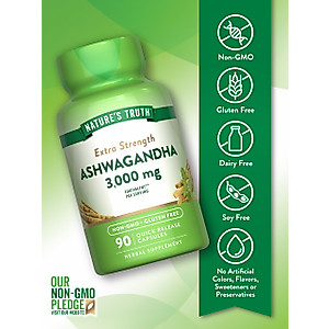 Nature's Truth Ashwagandha Capsules | 3000mg | 90 Count | Extra Strength | Ashwagandha Root Supplement with Black Pepper | Non-GMO & Gluten Free Supplement