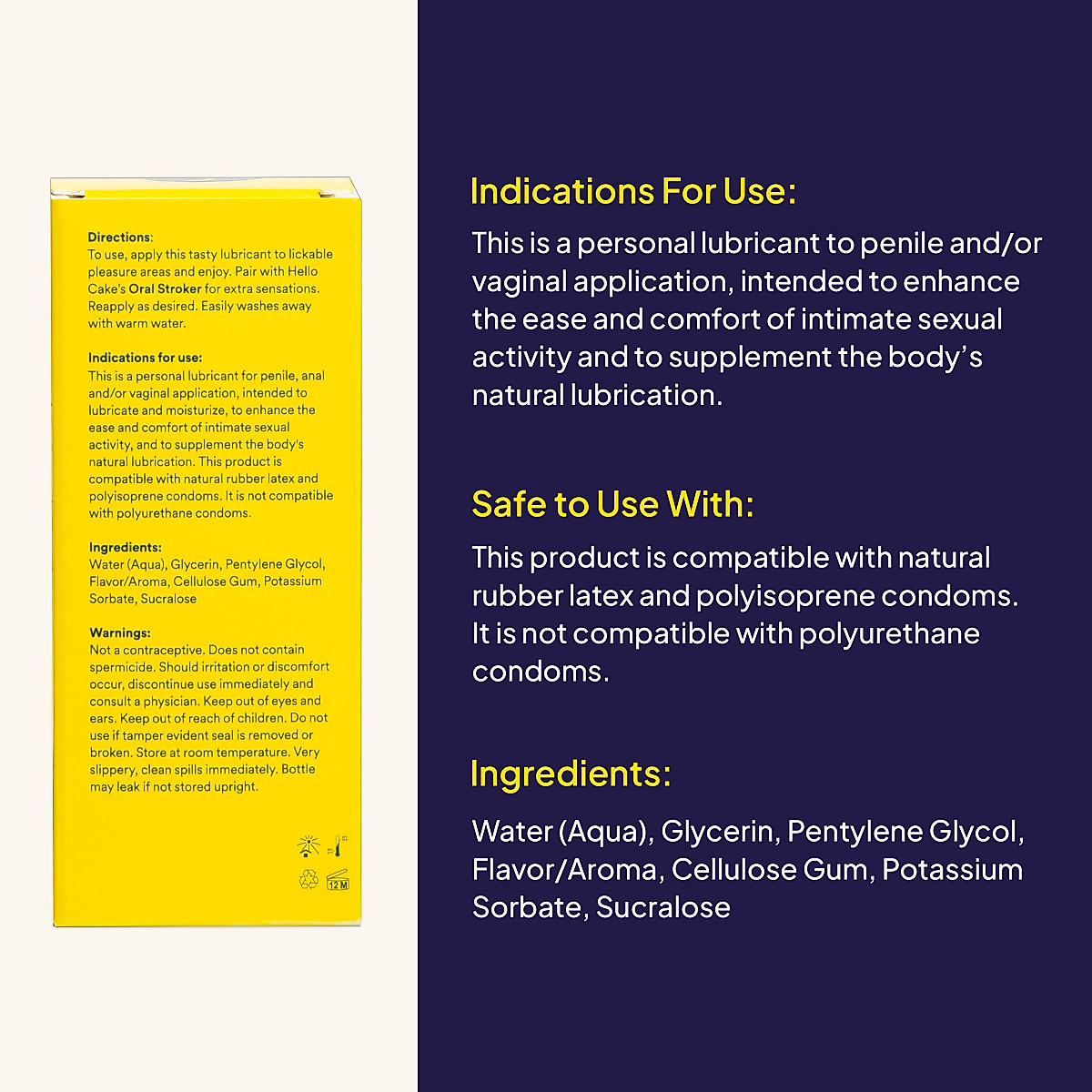 Hello Cake Vanilla Chai Flavored Personal Lubricant - Water-Based Lube - No Aftertaste, Easy Clean-Up - Vegan, Sugar-Free, Gluten-Free, & Hormone-Free - 1.7 fl oz