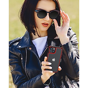 Mobnano Crystal Clear Case for iPhone 14 & iPhone 13, with Multicolor Protective Shockproof Bumpers [Not Yellowing] Slim Hard PC Back Cover for Men Women (Black/Red)