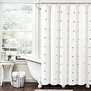 Lush Decor Boho Circle Tufted Yarn Dyed Eco-Friendly Recycled Cotton Shower Curtain, 72" x 72", Gray