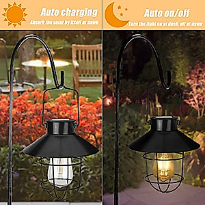 Solar Lantern Outdoor Hanging Lights Solar Powered Decorative Retro Waterproof LED Bulb Metal Lantern Lamp with Handle for Garden Yard Porch Fence Tabletop