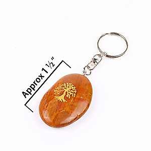 ROCKIMPACT 12PCS Life Tree Inspirational Stone Key Chains, Engraved Natural River Rock Key Rings, Pocket Stone Keychain, Bulk Word Stone Wholesale Keyring (Pack of 12, Tree of Life)